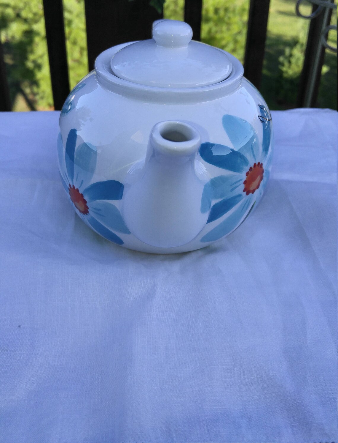 Burton & Burton Blue Flowers and Butterflies Hand Painted Teapot ...