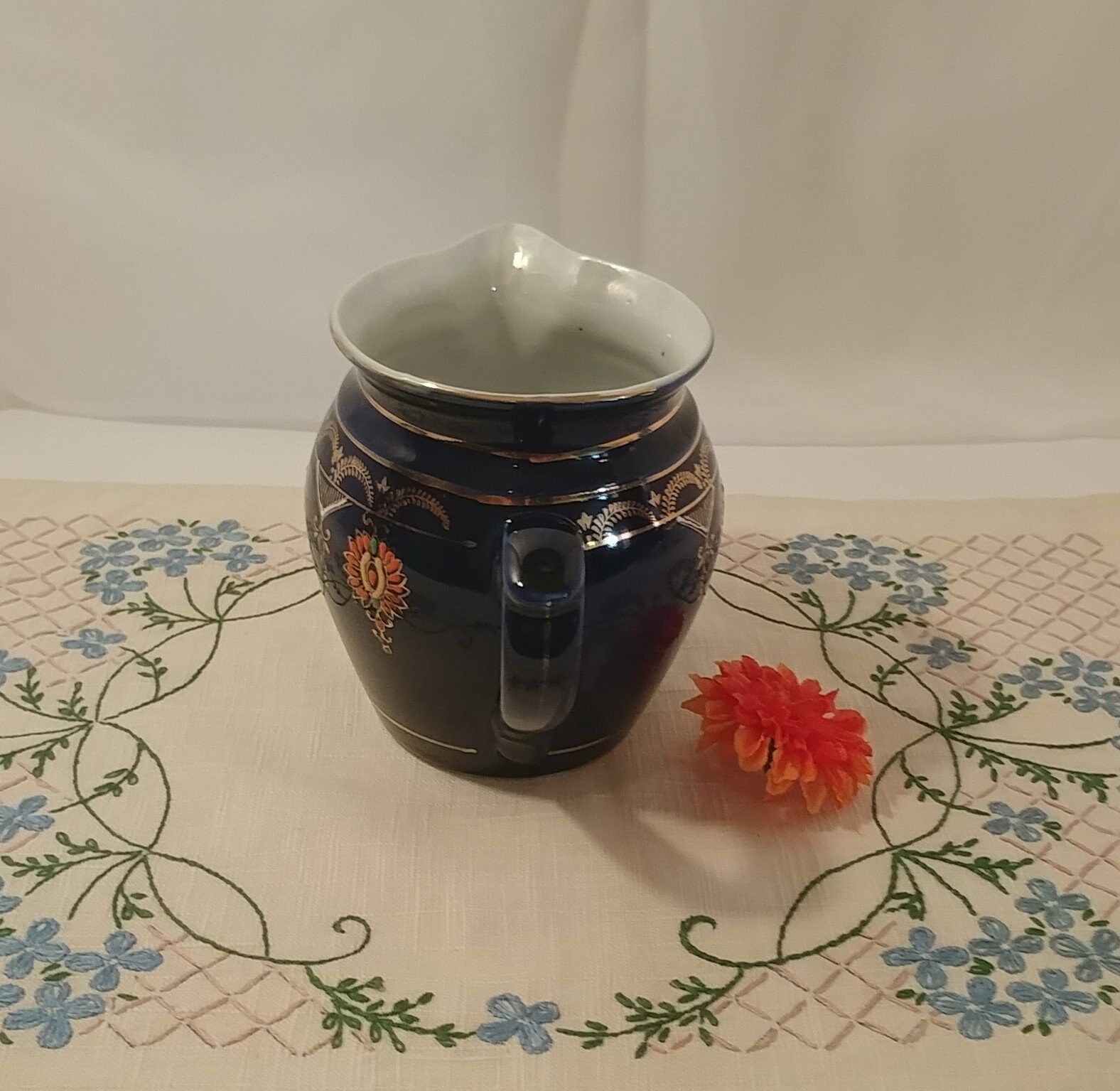 Vintage Cobalt Blue Pitcher With Moriage Details Gold Trim | Etsy