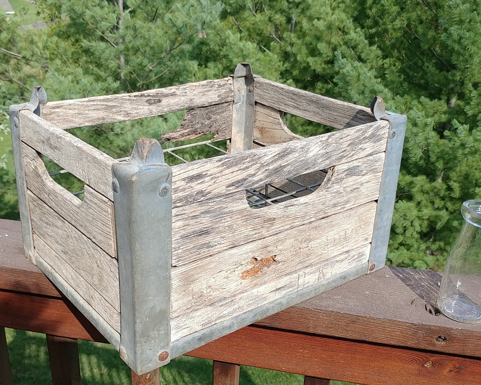 New Price Vintage Rustic Metal and Wood Milk Crate With Glass - Etsy