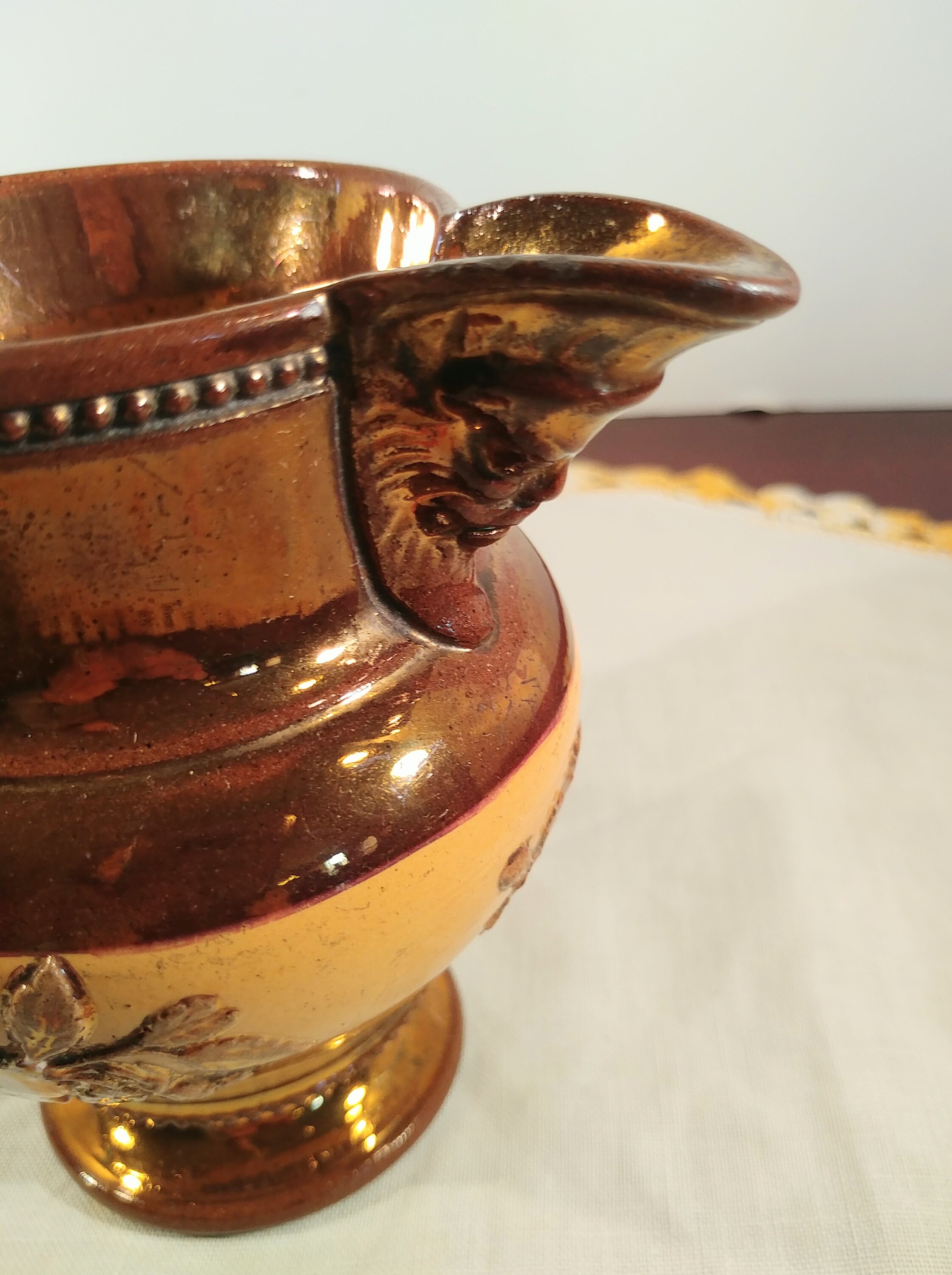 Large Antique Copper Luster Pitcher Jug With Raised Embossed - Etsy