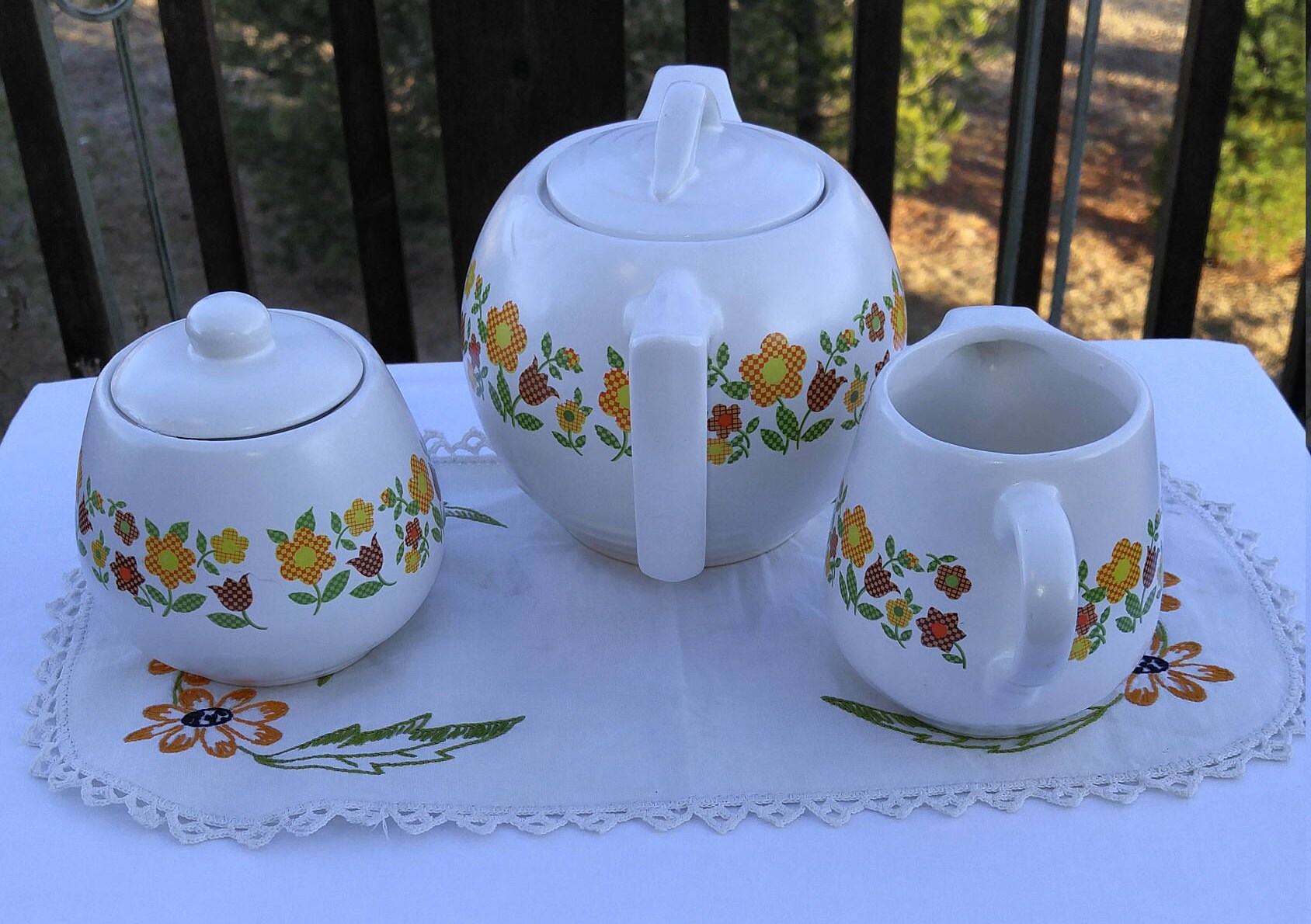 Mccoy MCM Patchwork Pattern Tea Set, Full Size Teapot, Creamer, Lidded ...