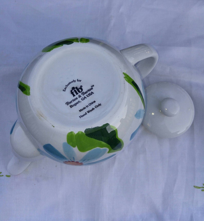 Burton & Burton Blue Flowers and Butterflies Hand Painted Teapot ...