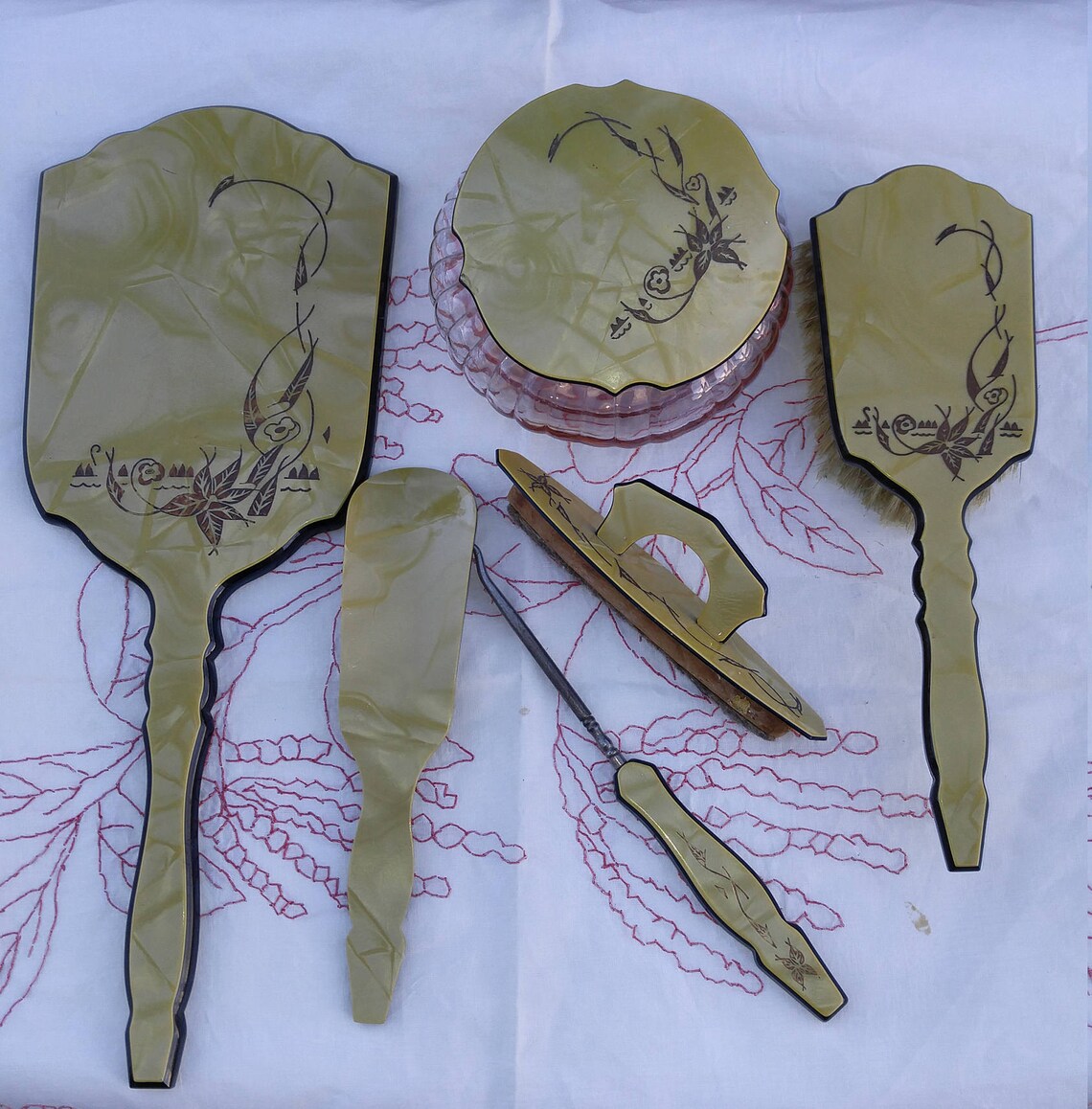 Vintage Art Deco Pyralin Celluloid Lady's Vanity Set 6 - Etsy