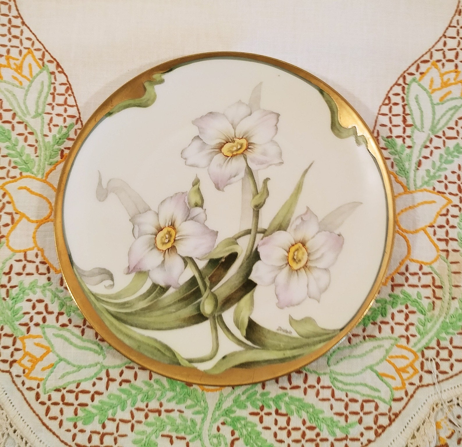 Vintage Daffodils Bavaria Plate, Signed and Numbered; Vintage Bavaria ...
