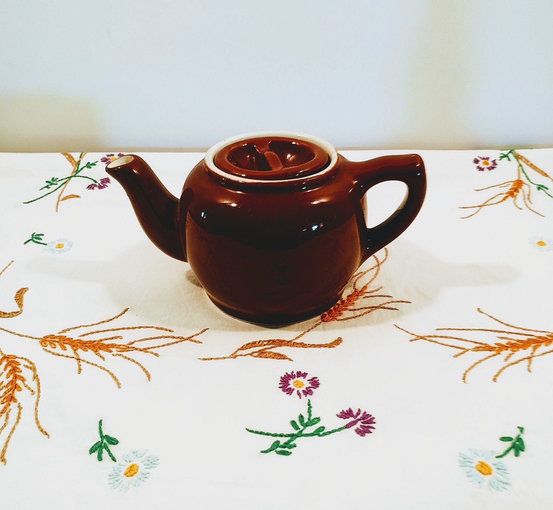 Vintage Hall China Company Round Personal Teapot With Tab Lid | Etsy
