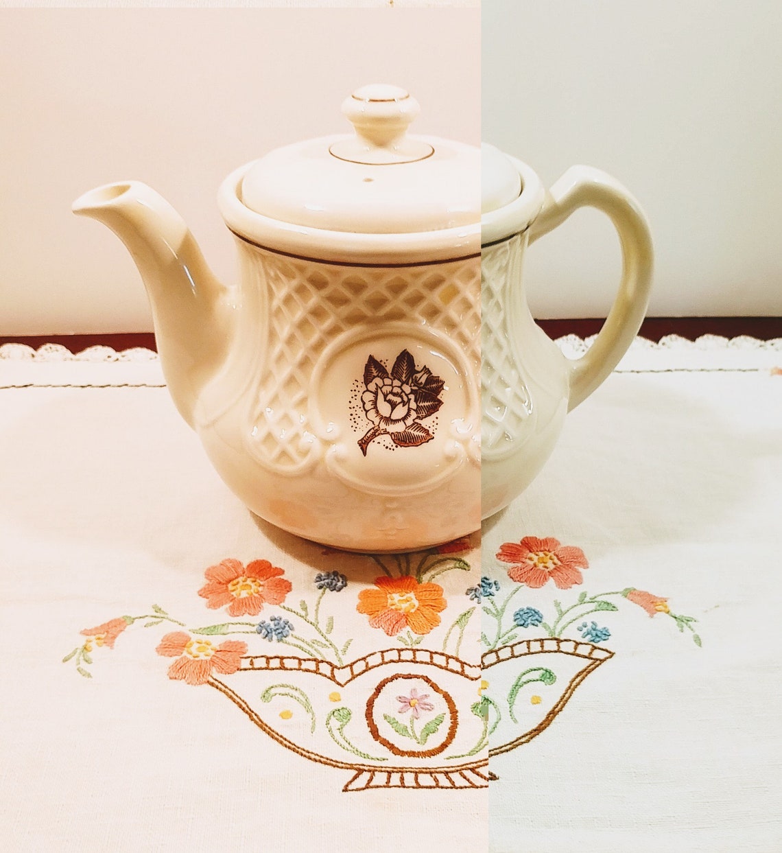 Porcelier Lattice and Flower Teapot, Full Size; Vintage Porcelier ...