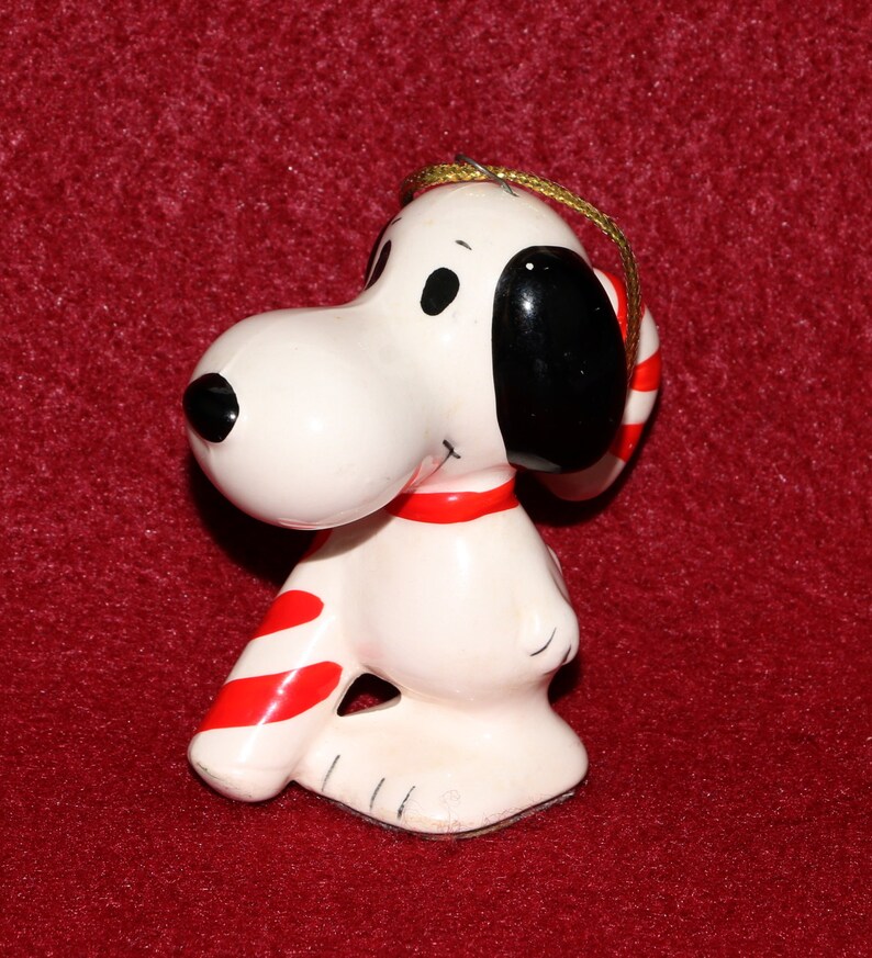 Peanuts Snoopy Determined Ceramic Ornament 1975 Candy Cane A - Etsy
