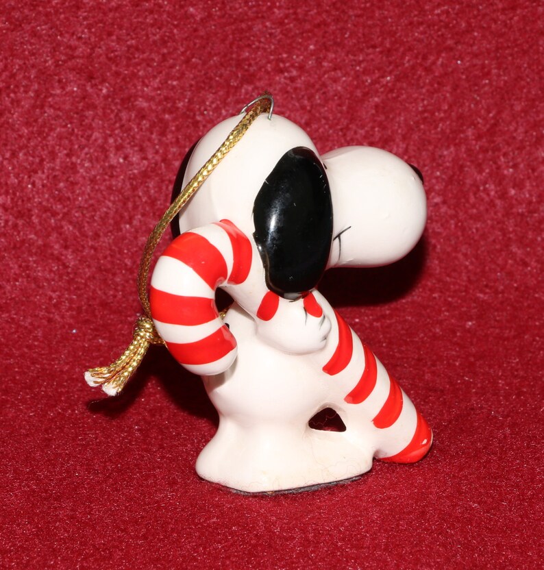 Peanuts Snoopy Determined Ceramic Ornament 1975 Candy Cane A - Etsy