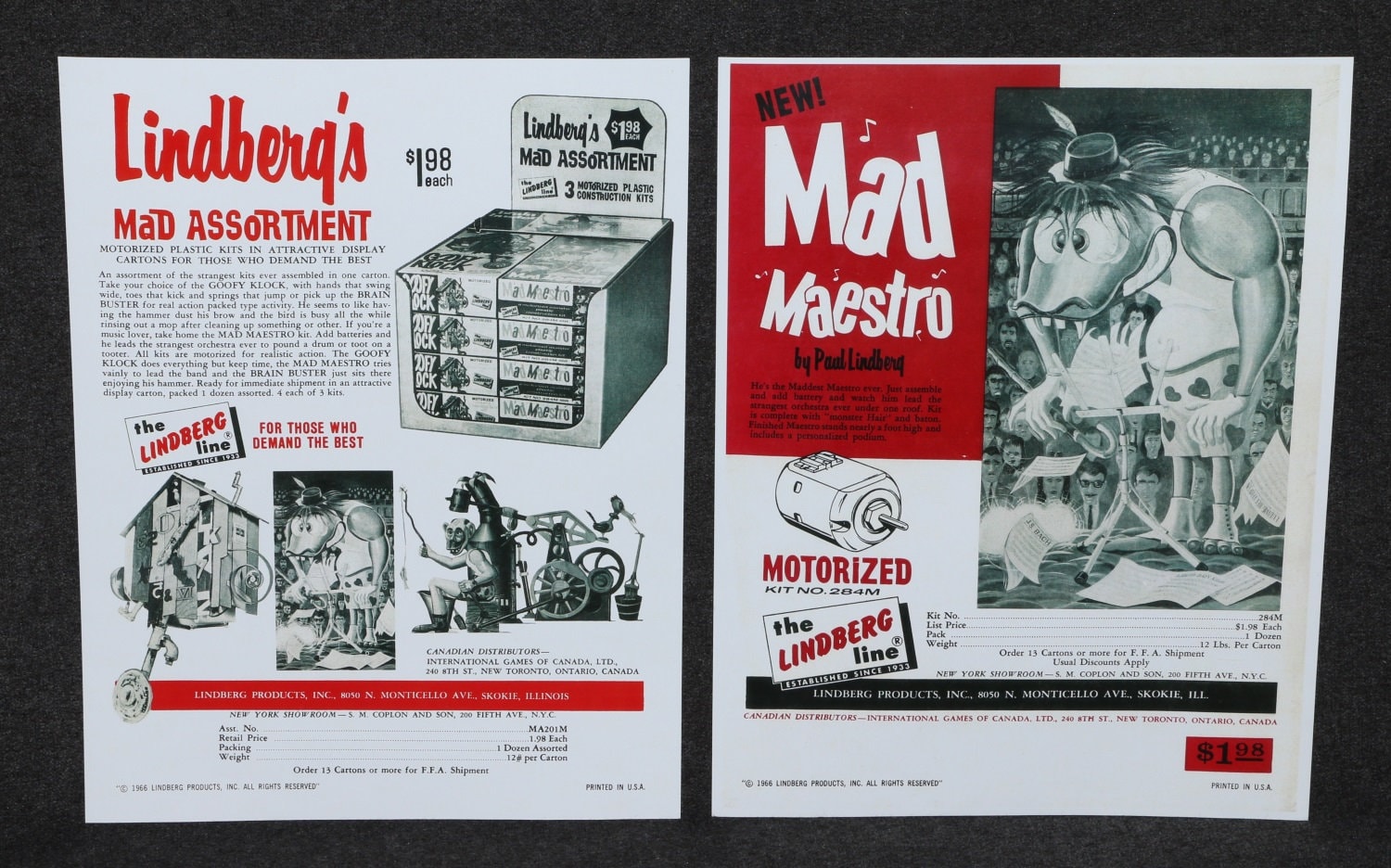 Lindberg 1960's Mad Monsters Model Kit Ad Dealer Sheets Repro X4 Set ...