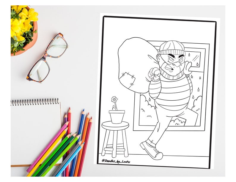 Robber Coloring Page- Digital Download- Robber- Kids Activity - Etsy