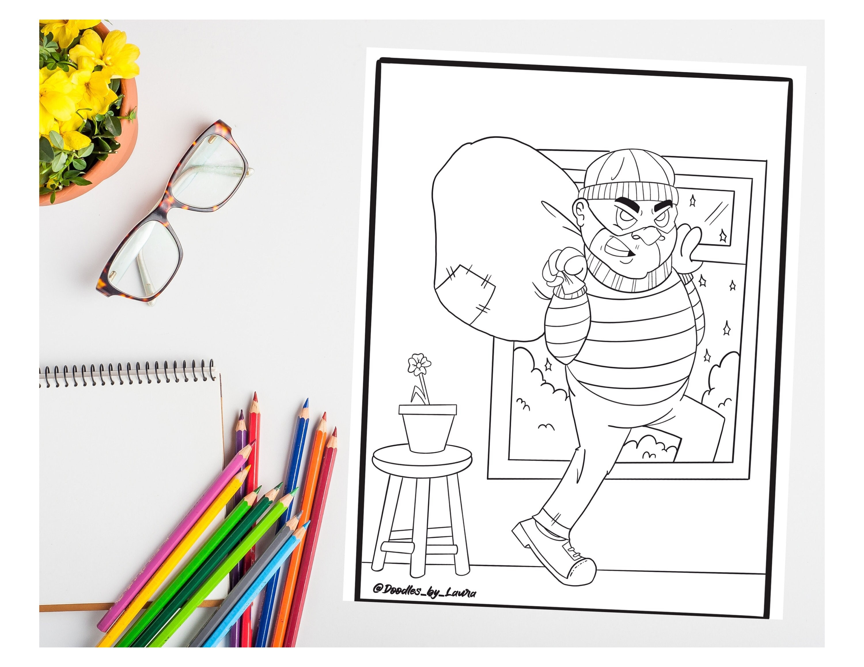 Robber Coloring Page Digital Download Robber Kids Activity - Etsy Hong Kong