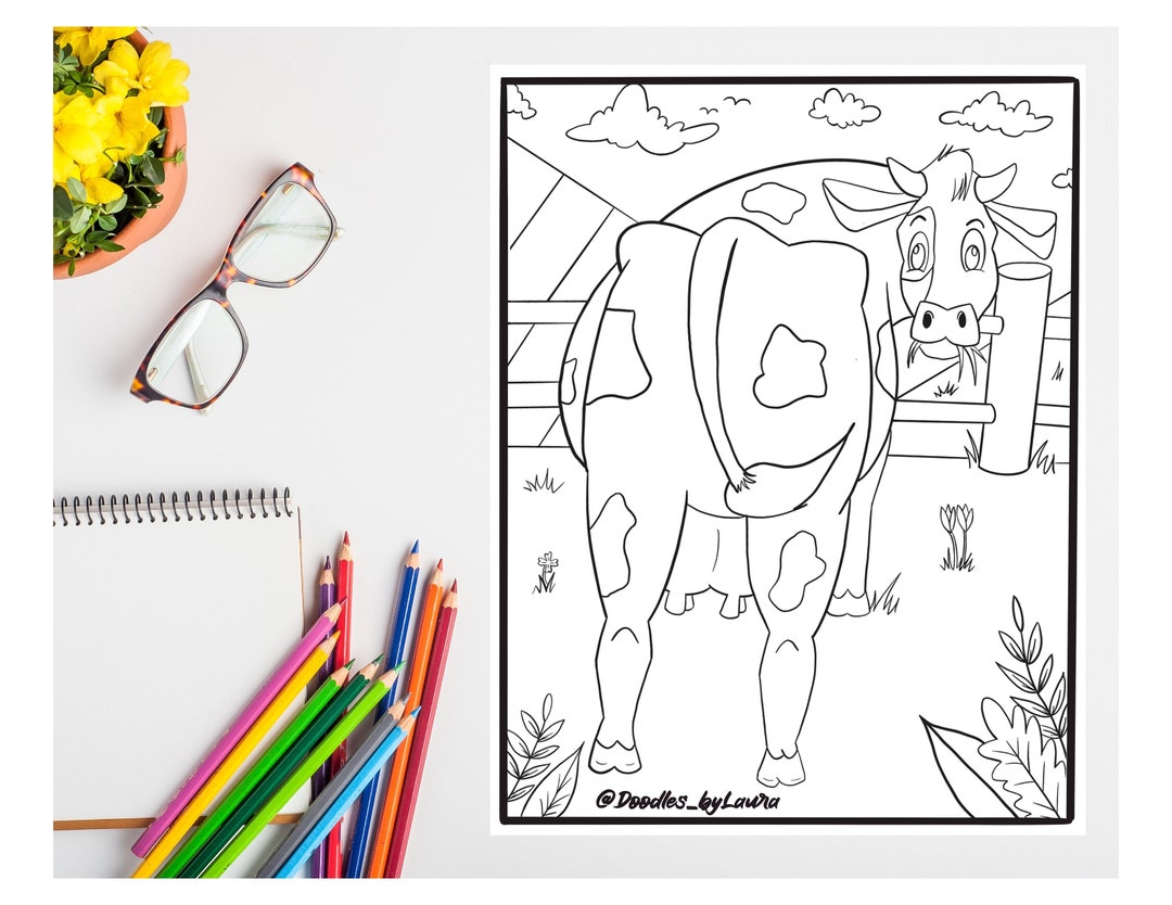 Cow Coloring Page - Digital Download- Farm Animal Activity Page - Etsy