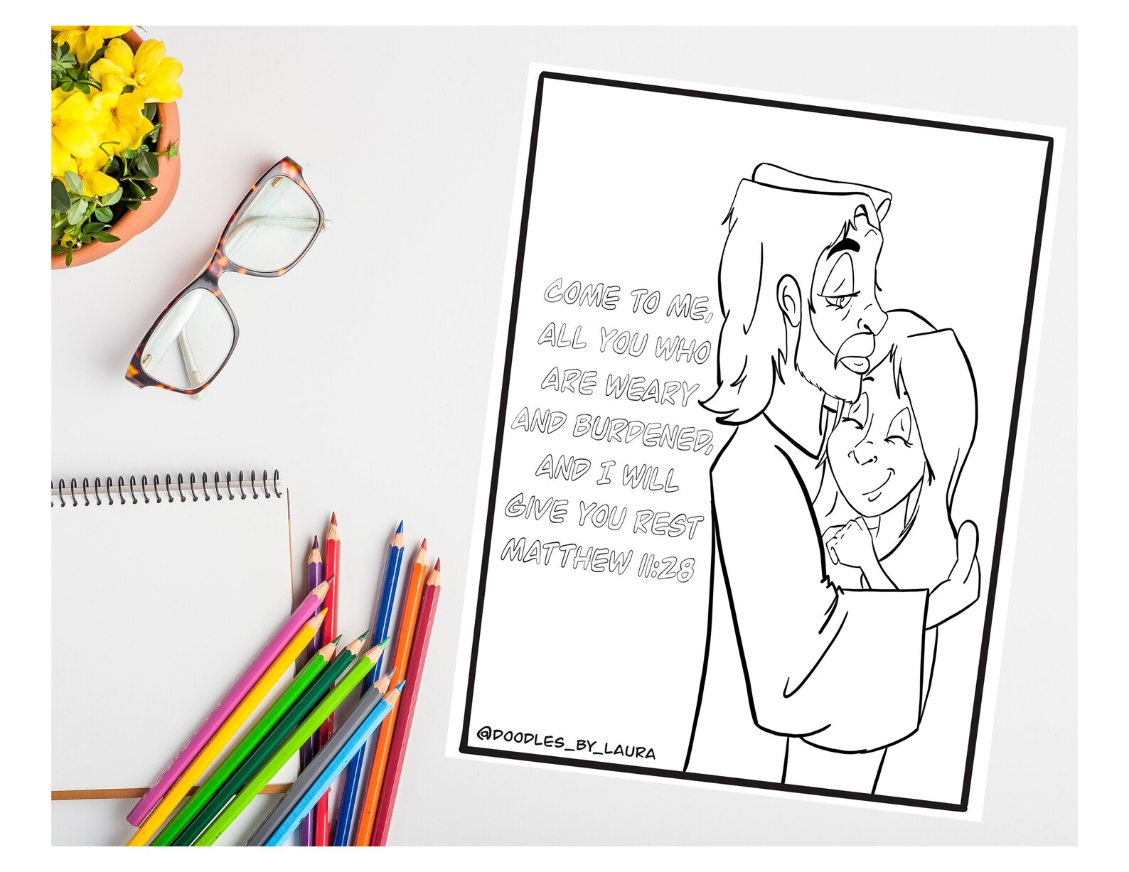 Jesus Coloring Page - Matthew 11:28 - Digital Download- Christian Kids ...