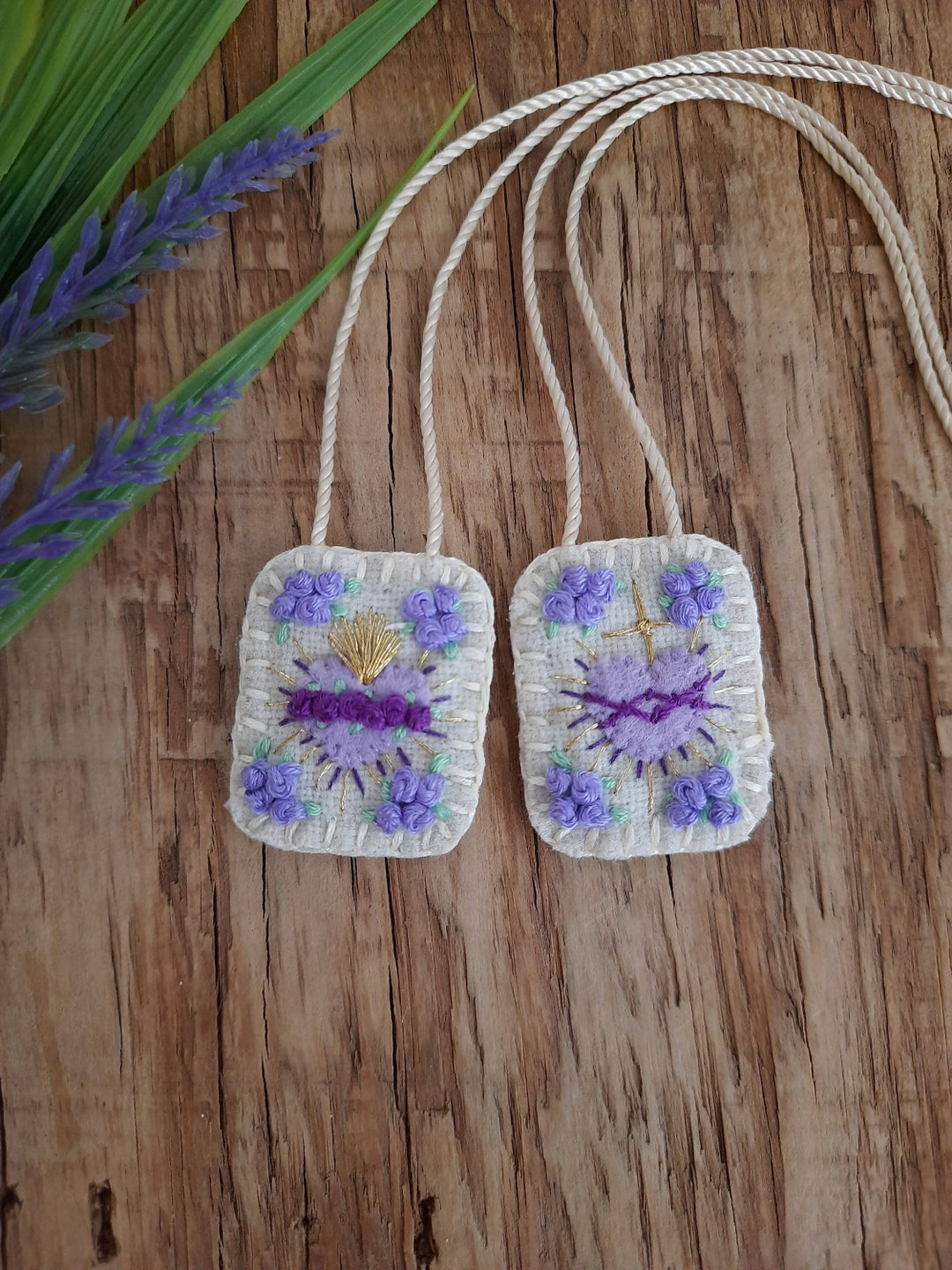 Natural Wool Scapular, Sacramental, Devotional, Sacred Hearts - Etsy