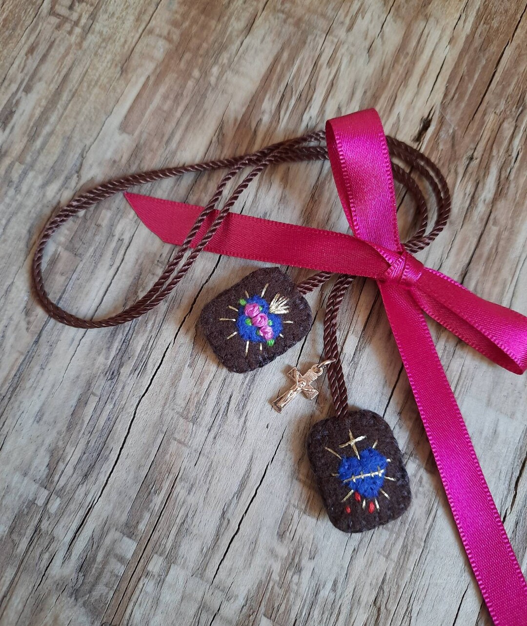 Small Hand-embroidered Scapular, Sacred Hearts - Etsy