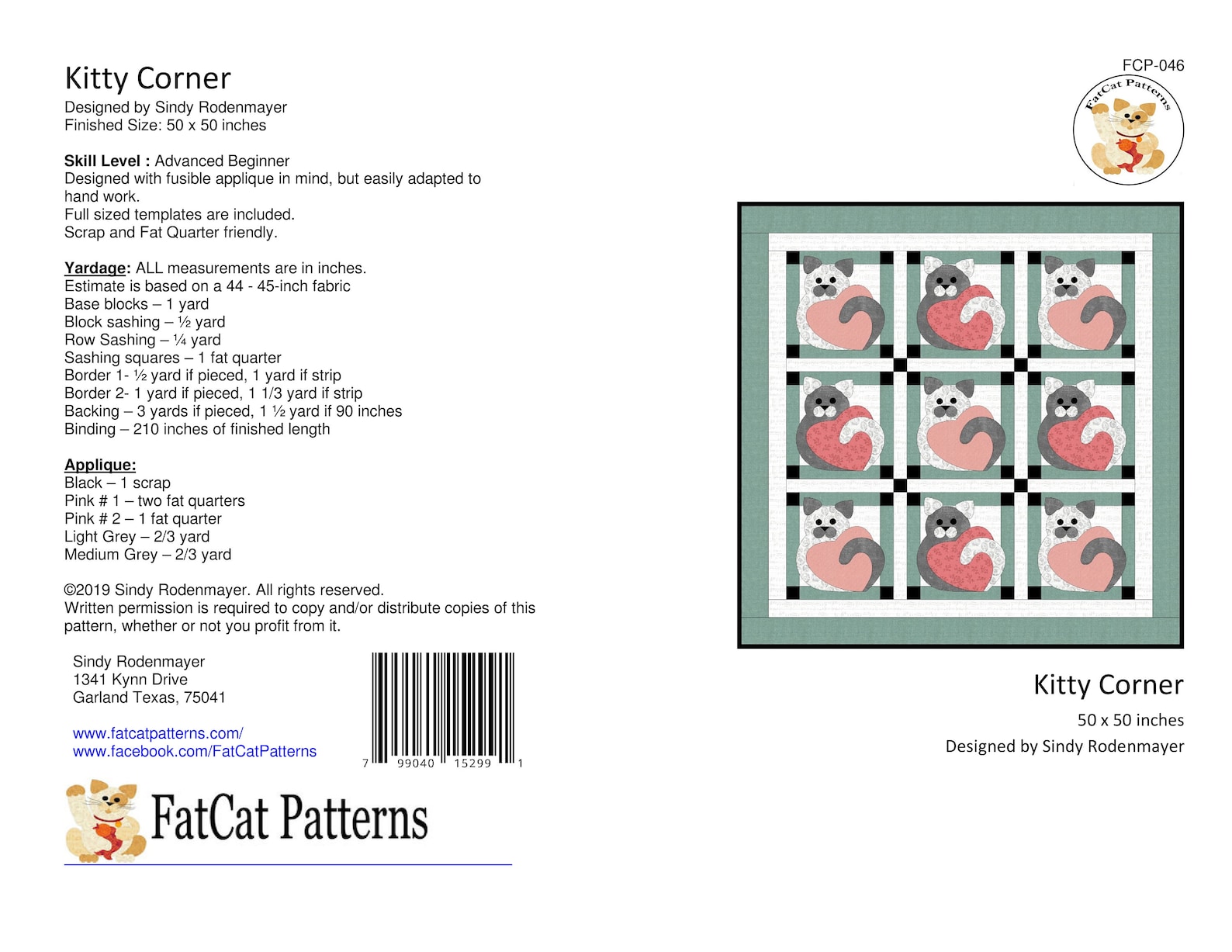 FCP-046 Kitty Corner digital Pattern a Fusible Applique Quilt Pattern ...