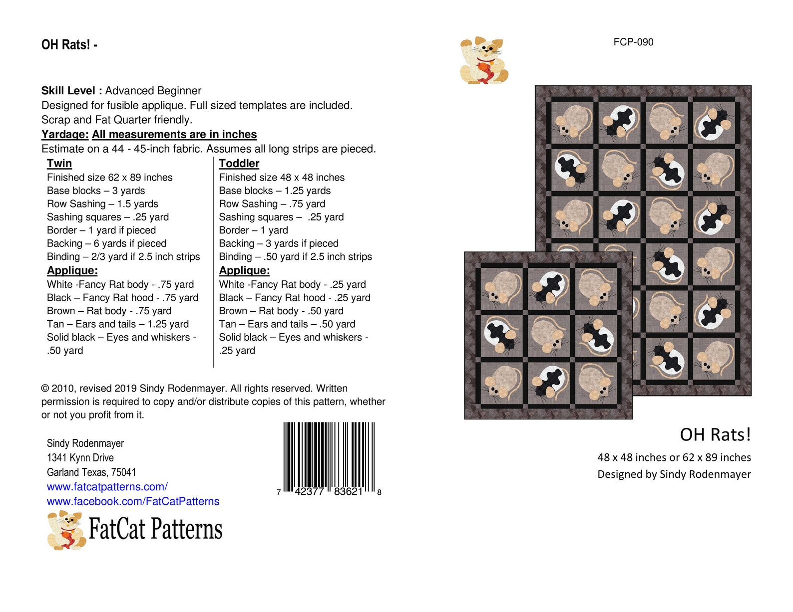 FCP-090 Oh Rats digital Pattern a Fusible Applique Quilt - Etsy