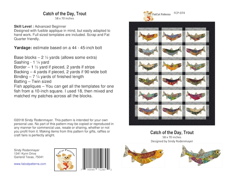 FCP-074 Catch of the Day, Trout (digital Pattern) *a Fusible Applique ...