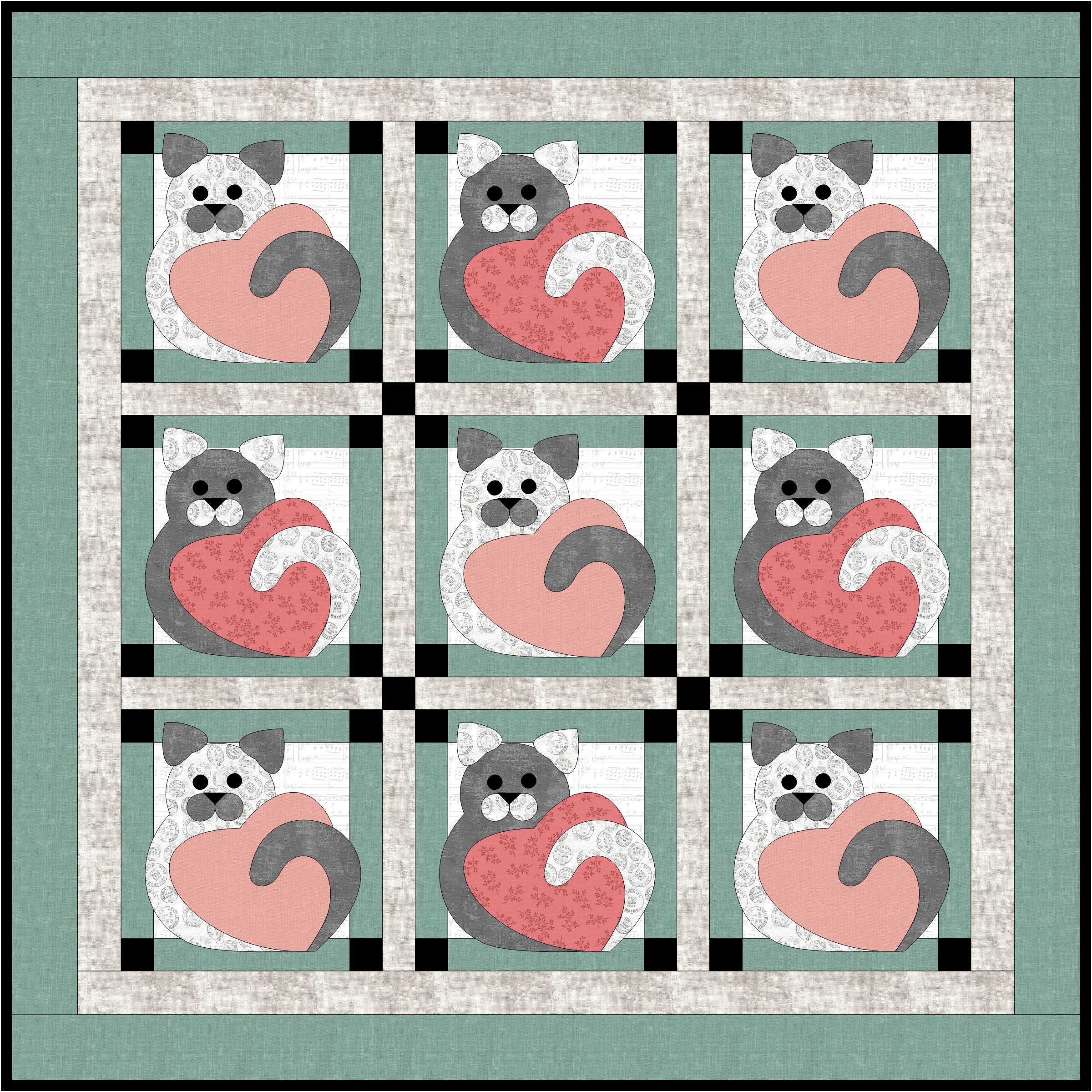 FCP-046 Kitty Corner digital Pattern a Fusible Applique Quilt Pattern ...