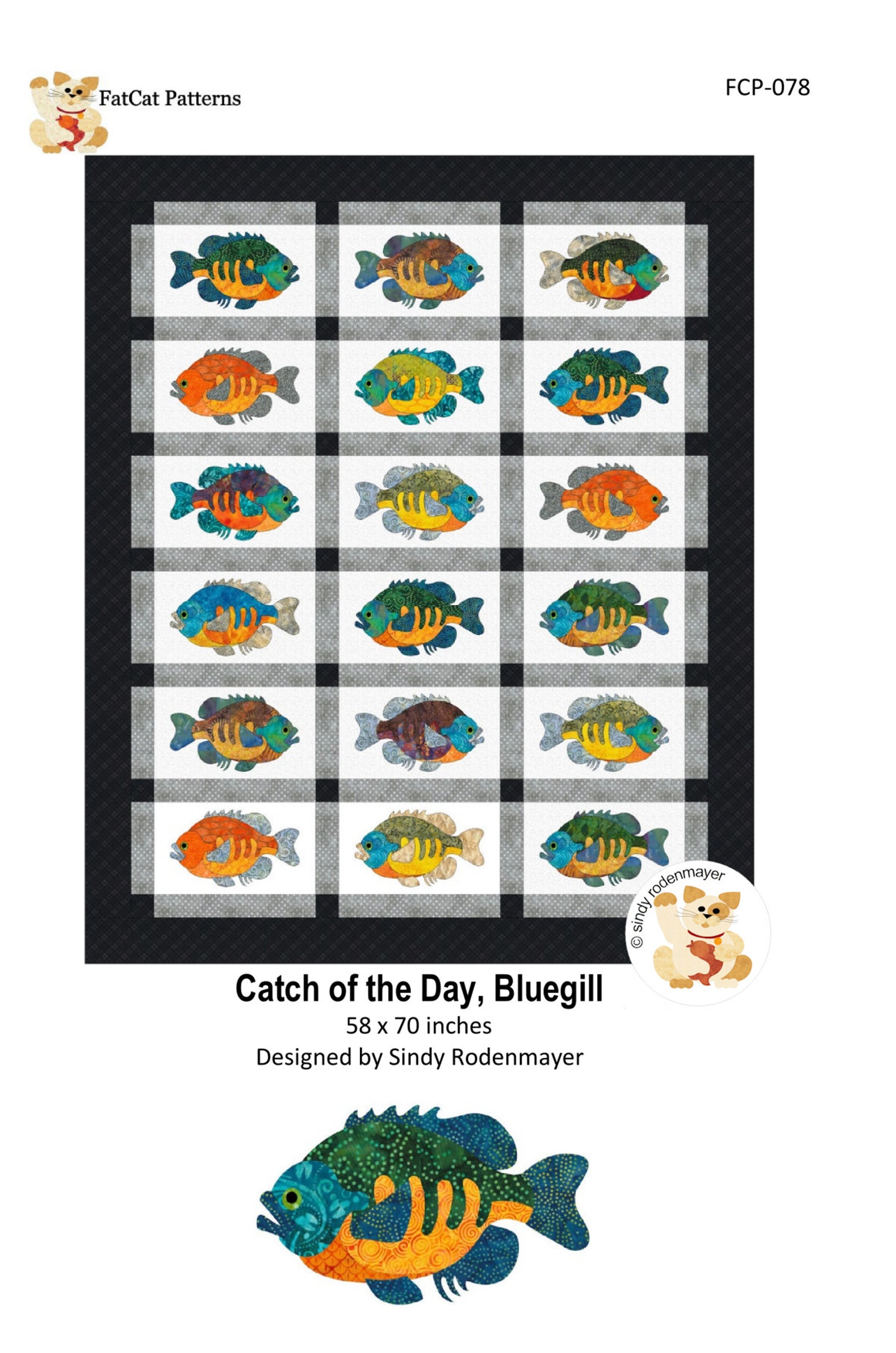 FCP-078 Catch of the Day, Bluegill digital Pattern a Fusible Applique ...