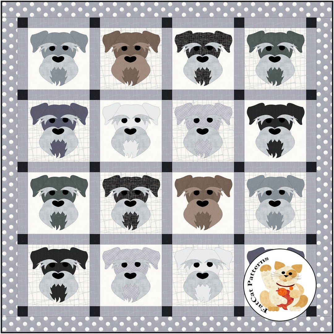 FCP-079 Dog Days, Schnauzer digital Pattern a Fusible Applique Quilt ...