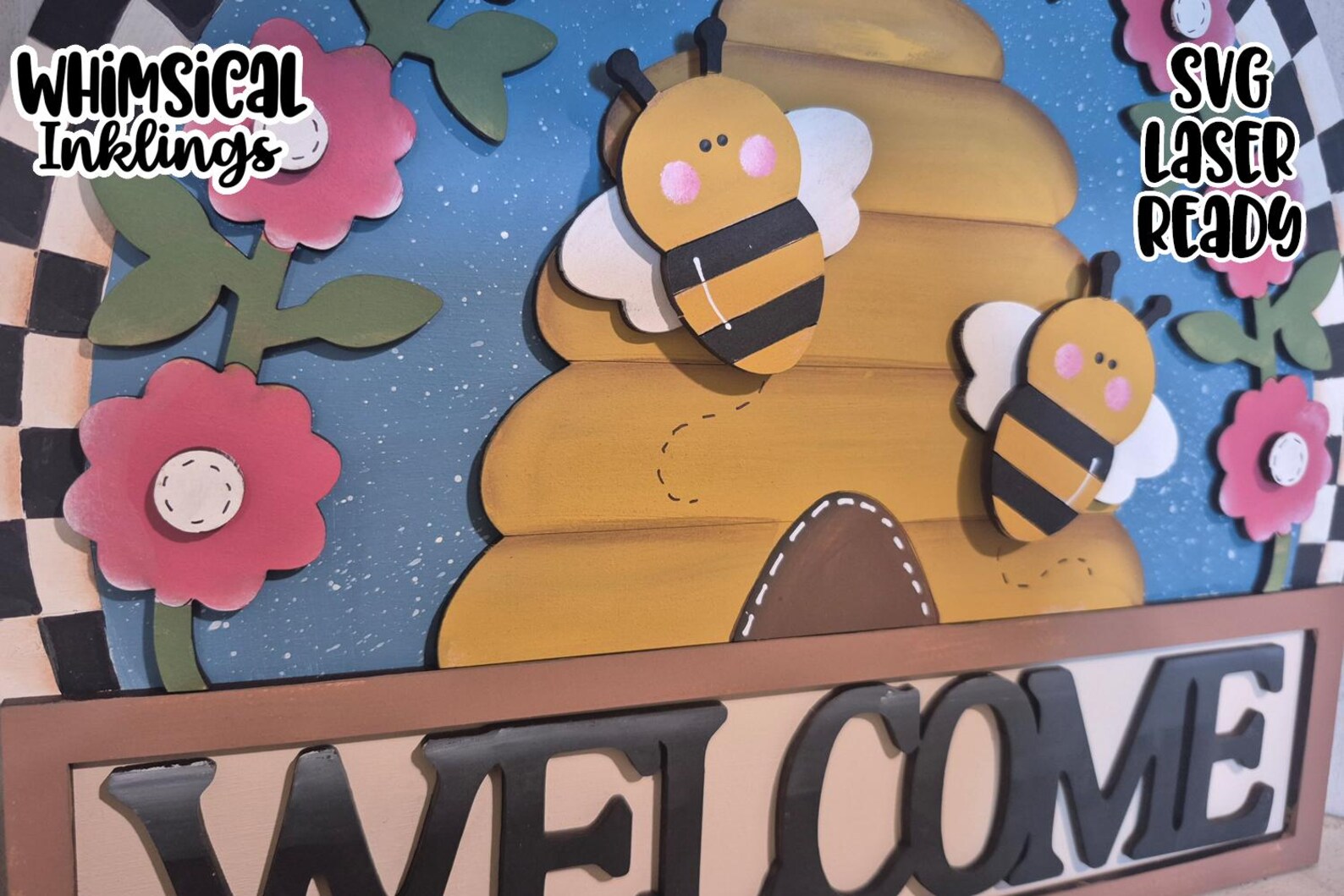 Bee Hive Welcome Sign Laser SVG |laser Ready Spring Sign| Glow Forge ...