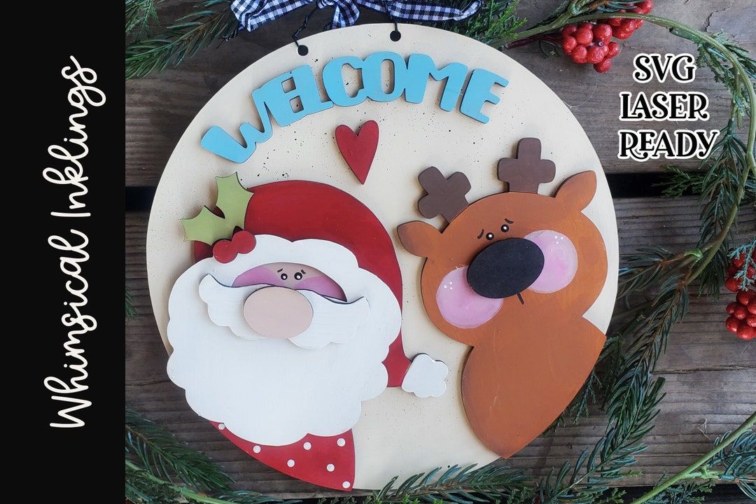 Santas Reindeer Round Sign SVG| Christmas SVG| Laser Cut Christmas Sign ...