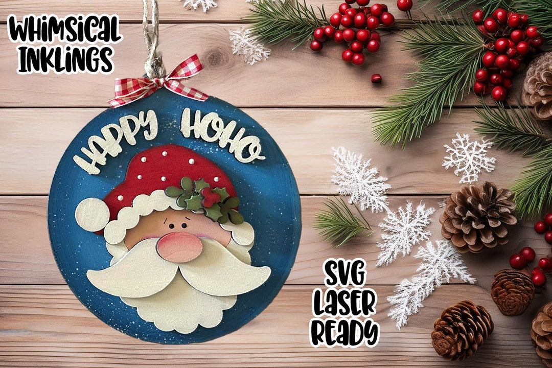 Happy Ho Ho Santa Ornament Laser SVG| Santa Claus SVG| Laser Cut Santa ...