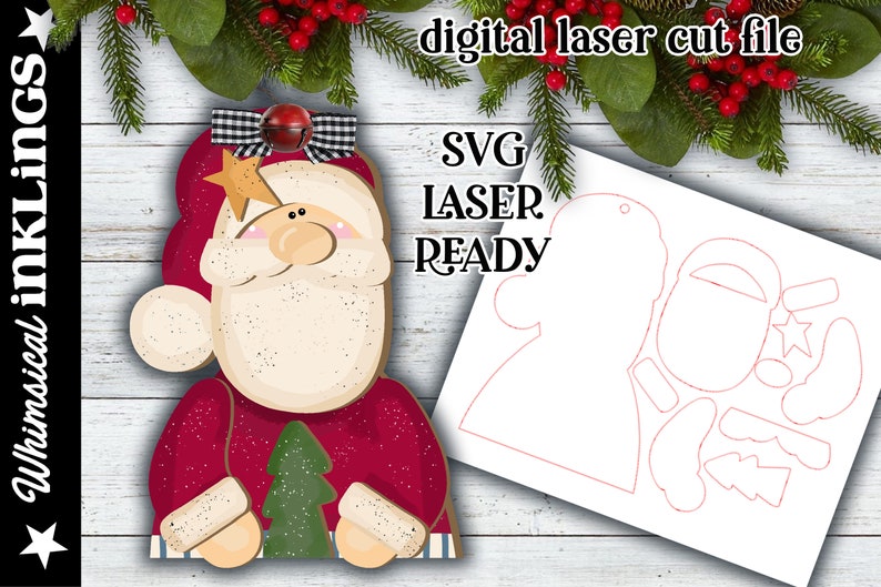 Prim Santa Ornament SVG Santa Claus SVG Laser Cut Santa - Etsy