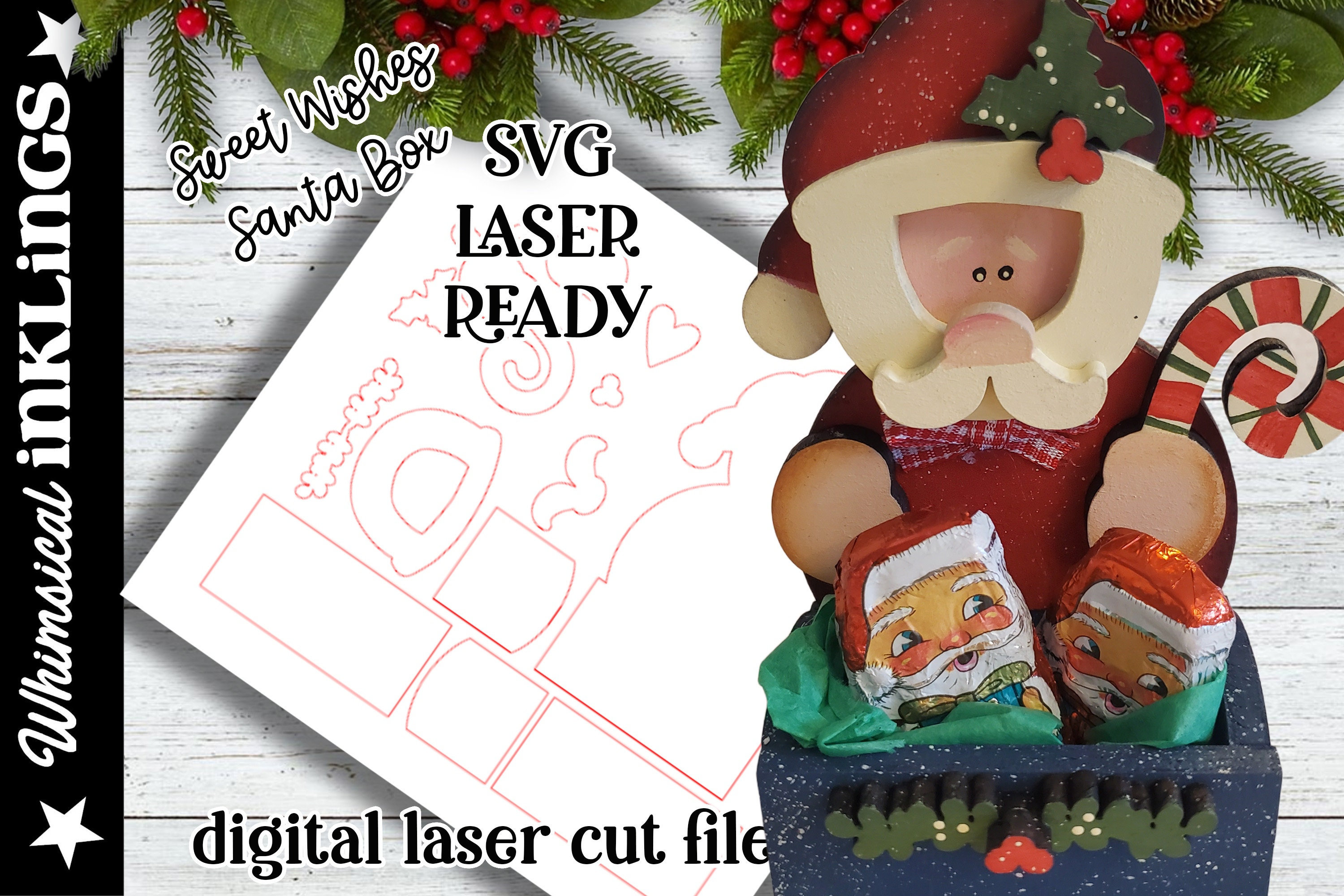 Sweet Wishes Santa Candy Box SVG| Santa Claus SVG| Laser Cut Santa Box ...