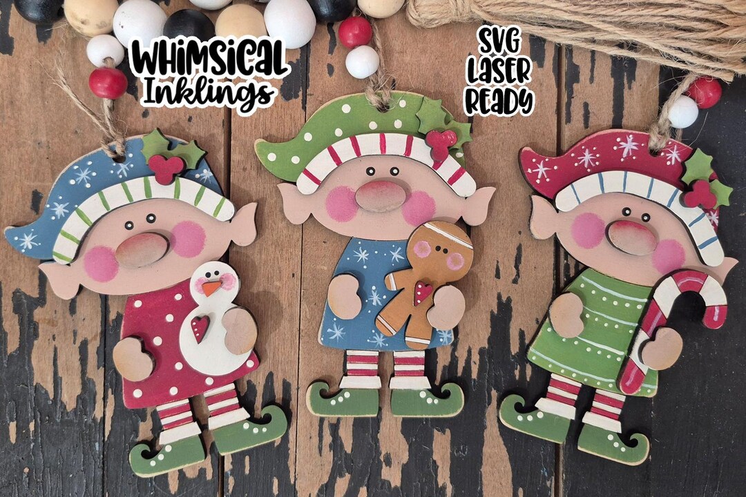 Little Christmas Elf Ornament Trio Laser SVG| Laser Cut Elf Ornament ...