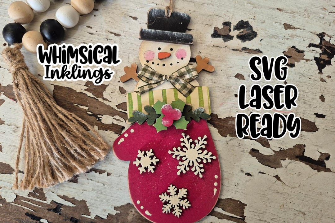 Snowflake Mitten Ornament Laser SVG| Laser Cut Snowman Ornament| Glow ...