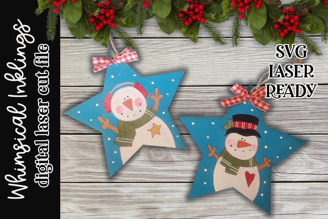 Star Snowman Ornament Set SVG| Laser Cut Snowman Ornament| Glow Forge ...
