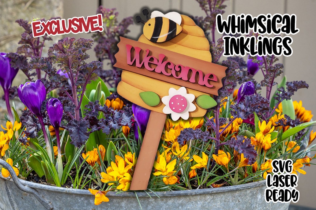 Sweet Bee Plant Poke SVG |laser Ready Spring Plant Pokes| Glow Forge ...
