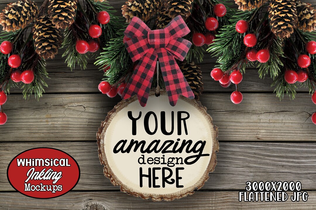 Wood Slab Christmas Ornament Mock up - Commercial Use Allowed - Etsy