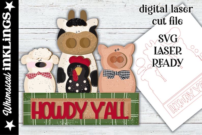Howdy Ya'll Farm Animals SVG| Cow SVG| Laser Cut Pig| Glow Forge ...