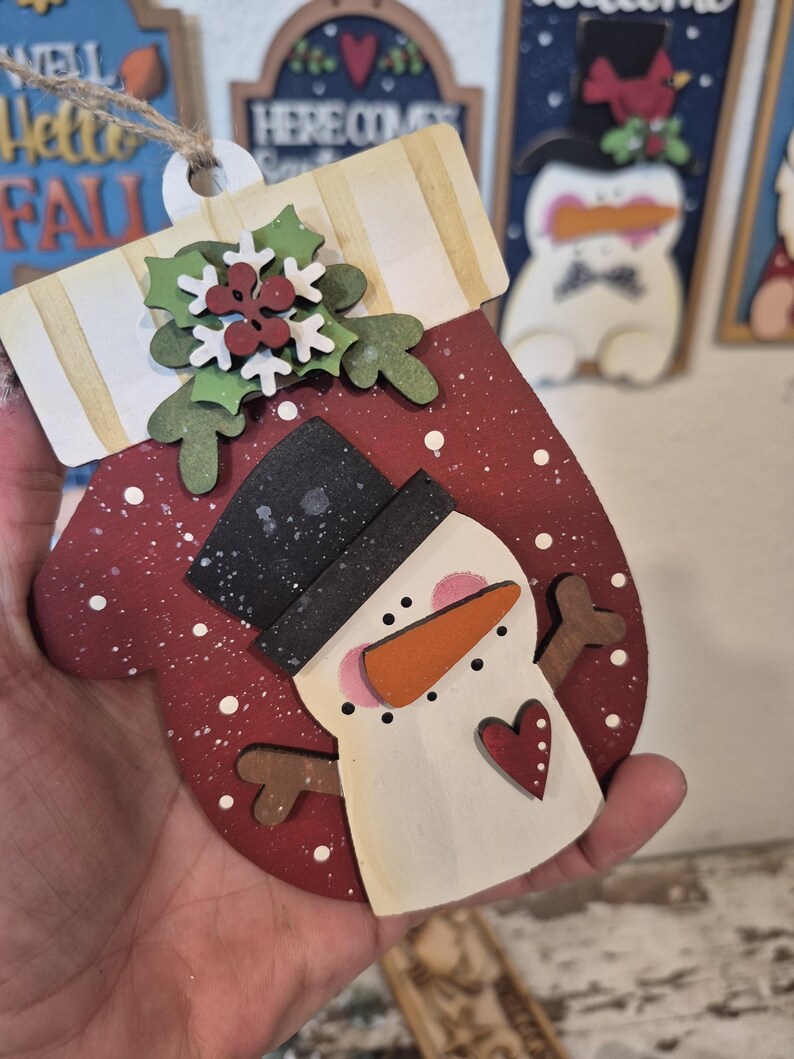Mitten Snowman Duo Ornaments Laser SVG| Laser Cut Snowman Ornament ...