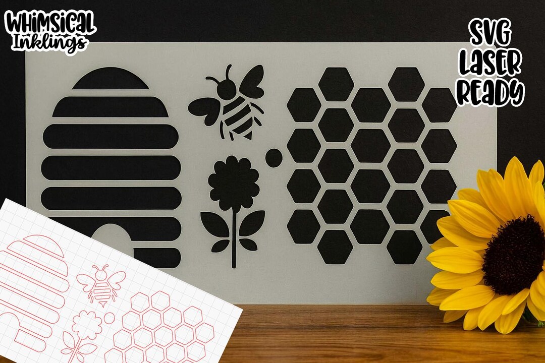 Bee Happy Stencil Laser SVG| Beehive Stencil| Honeycomb Stencil SVG ...