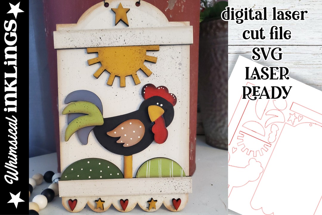 Country Rooster Sign SVG| Chicken SVG| Laser Cut Rooster| Glow Forge ...