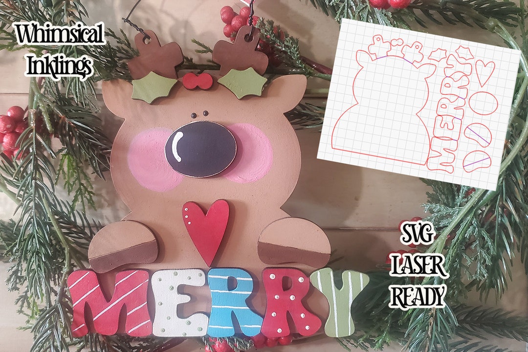 Merry Reindeer SVG| Laser Cut Reindeer Ornament| Glow Forge|christmas ...
