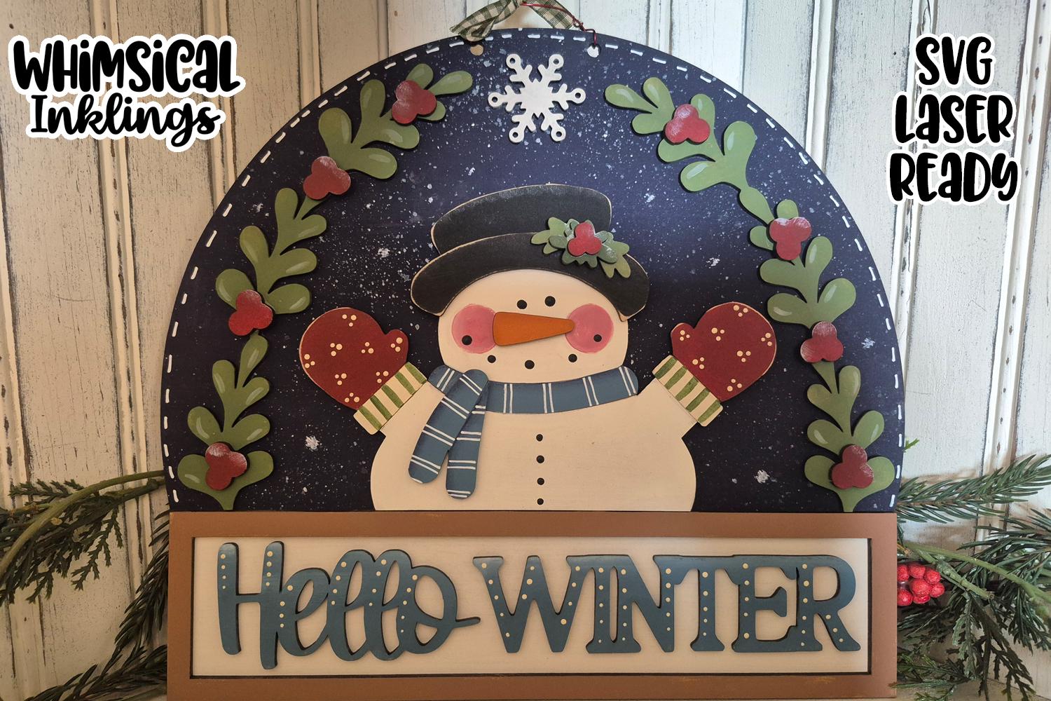 Hello Winter Snowman Sign Laser SVG |laser Ready Snowman| Glow Forge ...