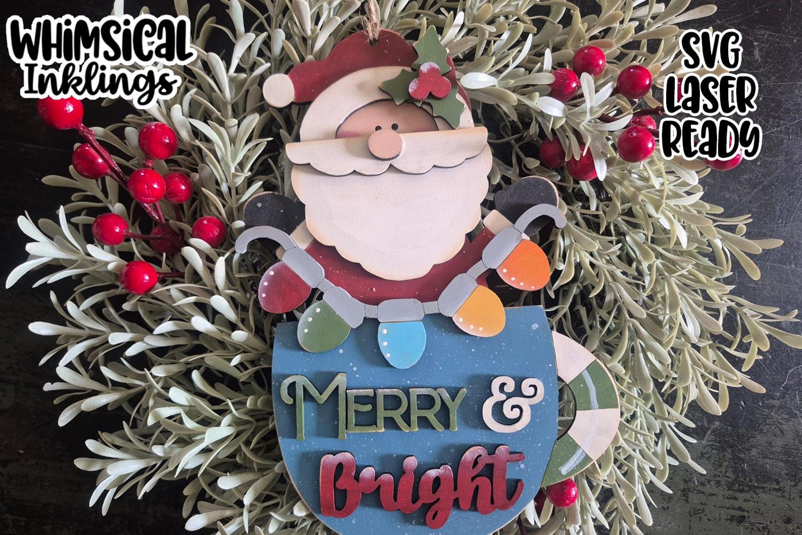 Merry and Bright Santa Cocoa Cup Ornament SVG| Laser Cut Santa Ornament ...