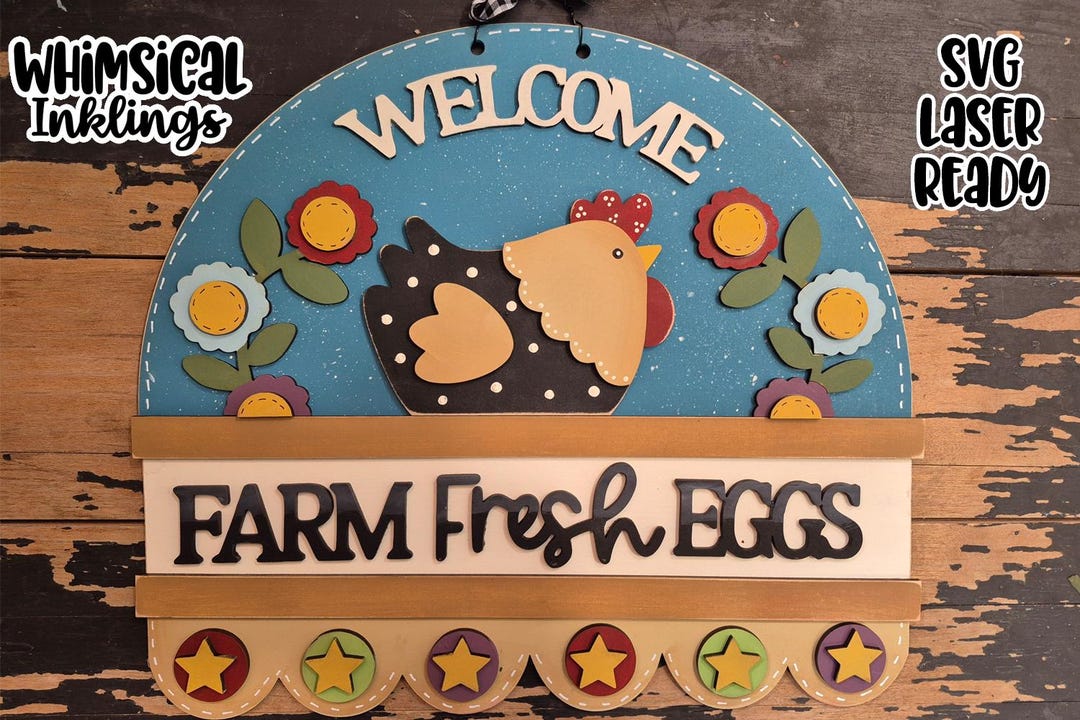 Farm Fresh Eggs Prim Penny Rug Sign SVG| Chicken SVG| Laser Cut Chicken ...