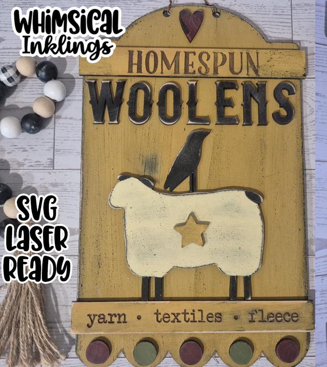 Homespun Woolens Prim Sign |laser Ready Prim Home| Glow Forge Folk-art ...
