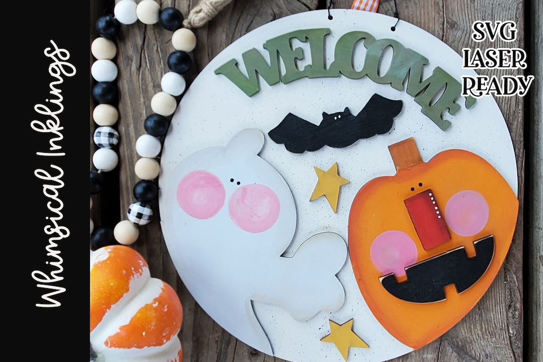 Ghost Welcome Sign SVG| Halloween Laser SVG| Laser Cut Halloween| Glow ...