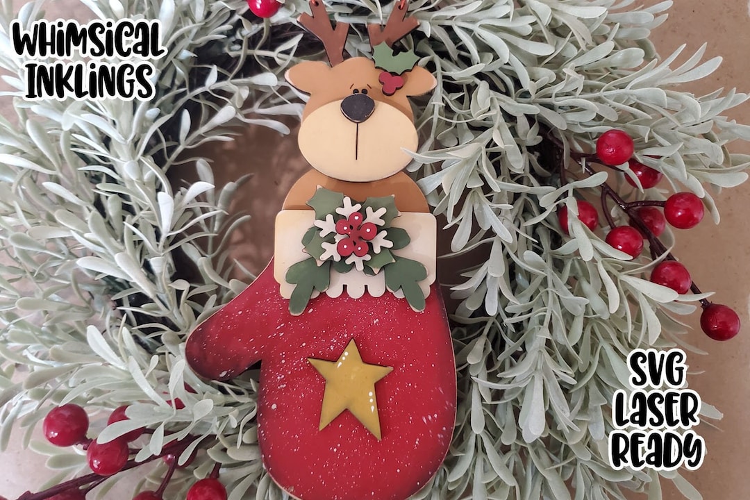 Mitten Reindeer Ornament SVG| Laser Cut Reindeer Ornament| Glow Forge ...