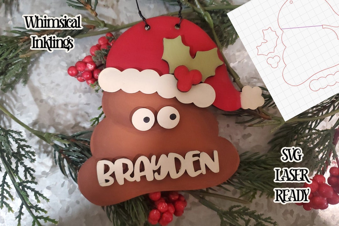 Santa Poo Ornament| Santa Claus SVG| Laser Cut Poo Emoji Ornament| Glow ...