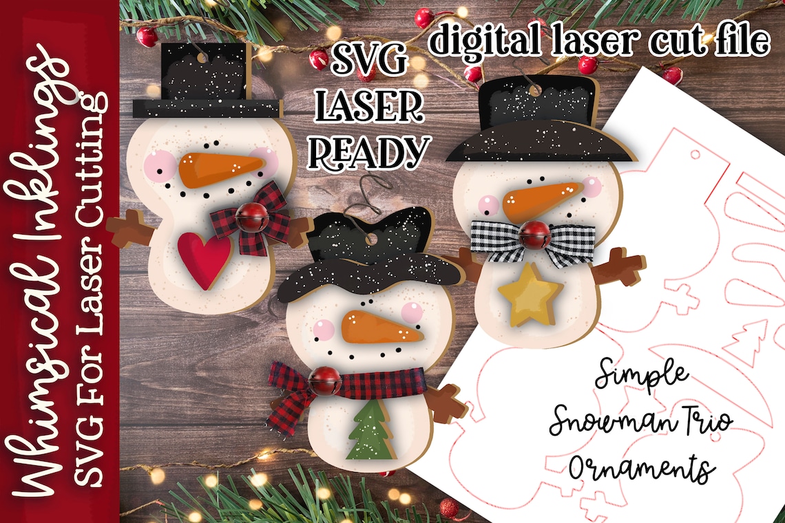 Simple Snowman Trio Ornament Set SVG Laser Cut Snowman - Etsy