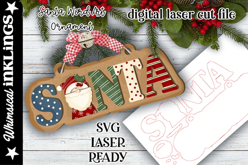 Santa Word Art Ornament SVG Santa Claus SVG Laser Cut Santa - Etsy