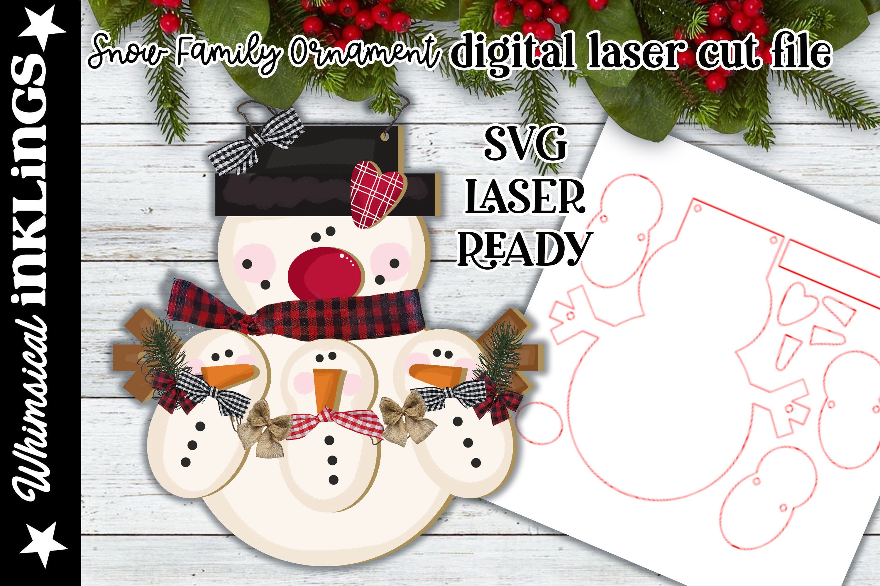 Snow Family Snowman Ornament laser Ready Snowman Glow Forge - Etsy